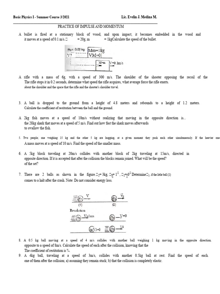Practice - Impulse and Momentum | PDF | Momentum | Collision