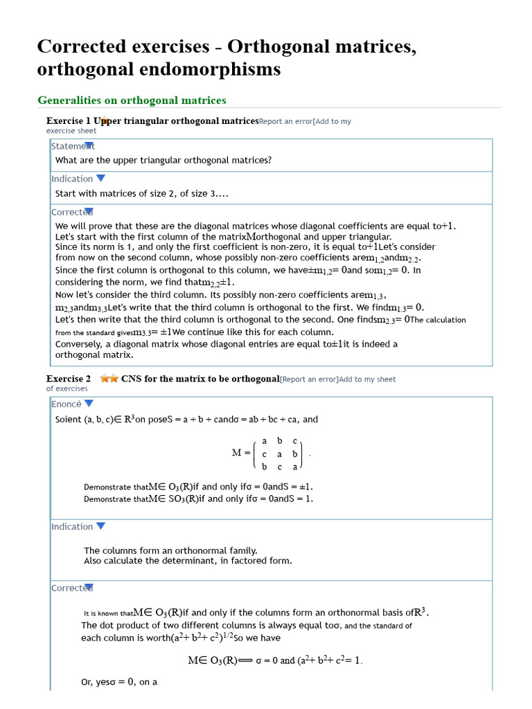 Corrected Exercises - Orthogonal Matrices, Orthogonal Endomorphisms ...