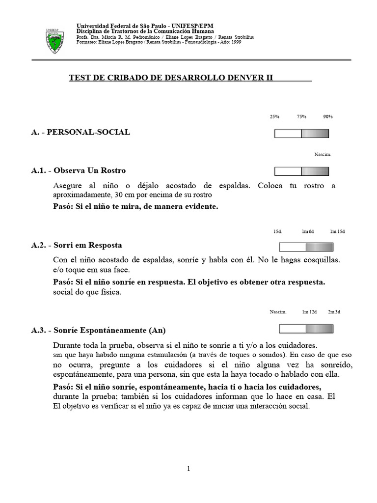Test de Desarrollo Denver II para Niños | PDF