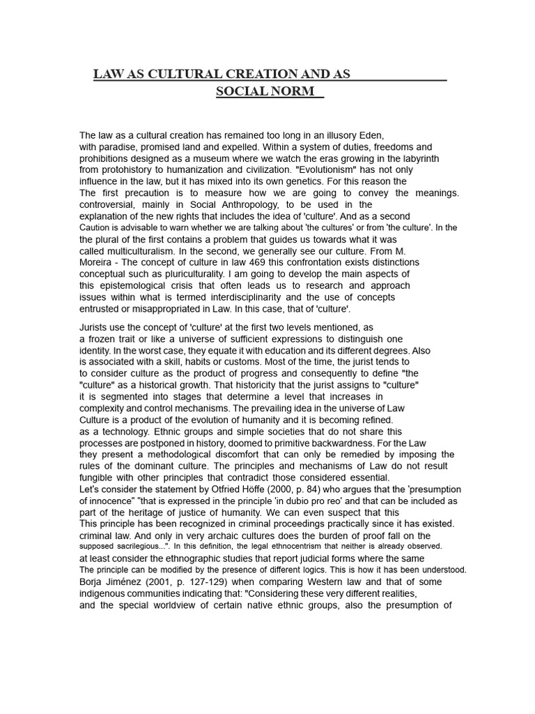 The Law As Cultural Creation and As Social Norm | PDF