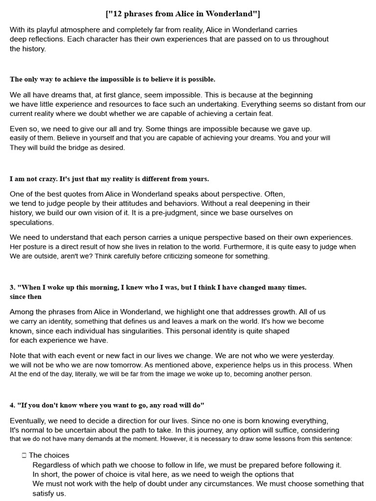 12 Sentences From Alice in Wonderland | PDF | Dream | Experience