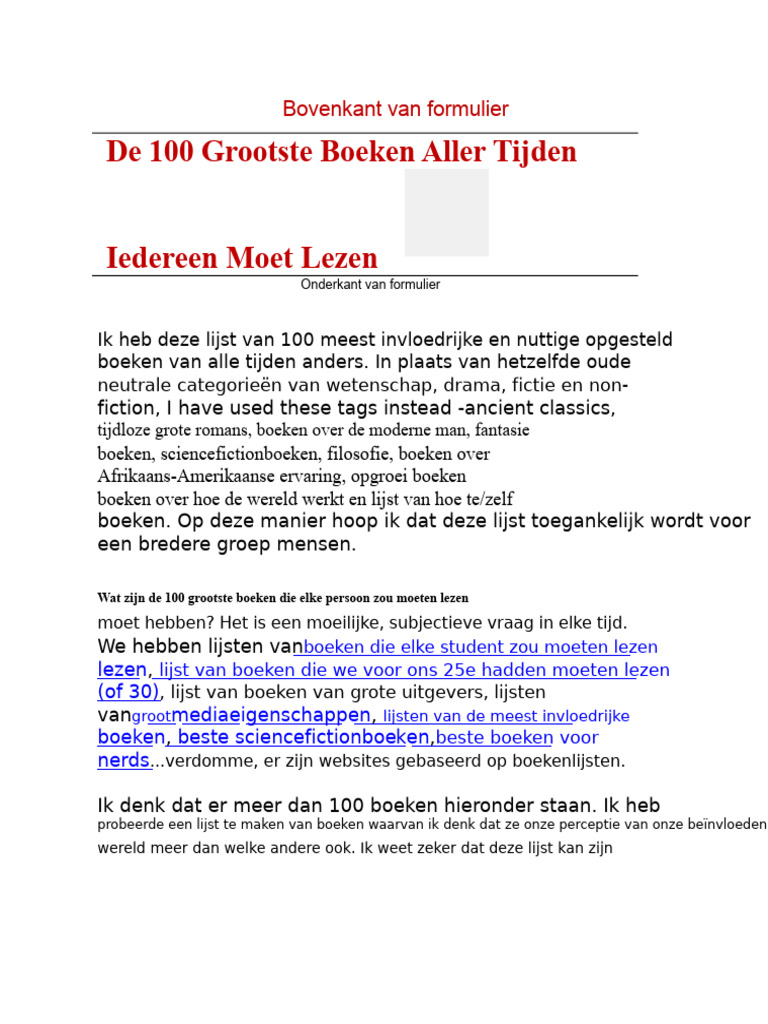 De 100 Grootste Boeken Ooit Iedereen Moet Lezen | PDF