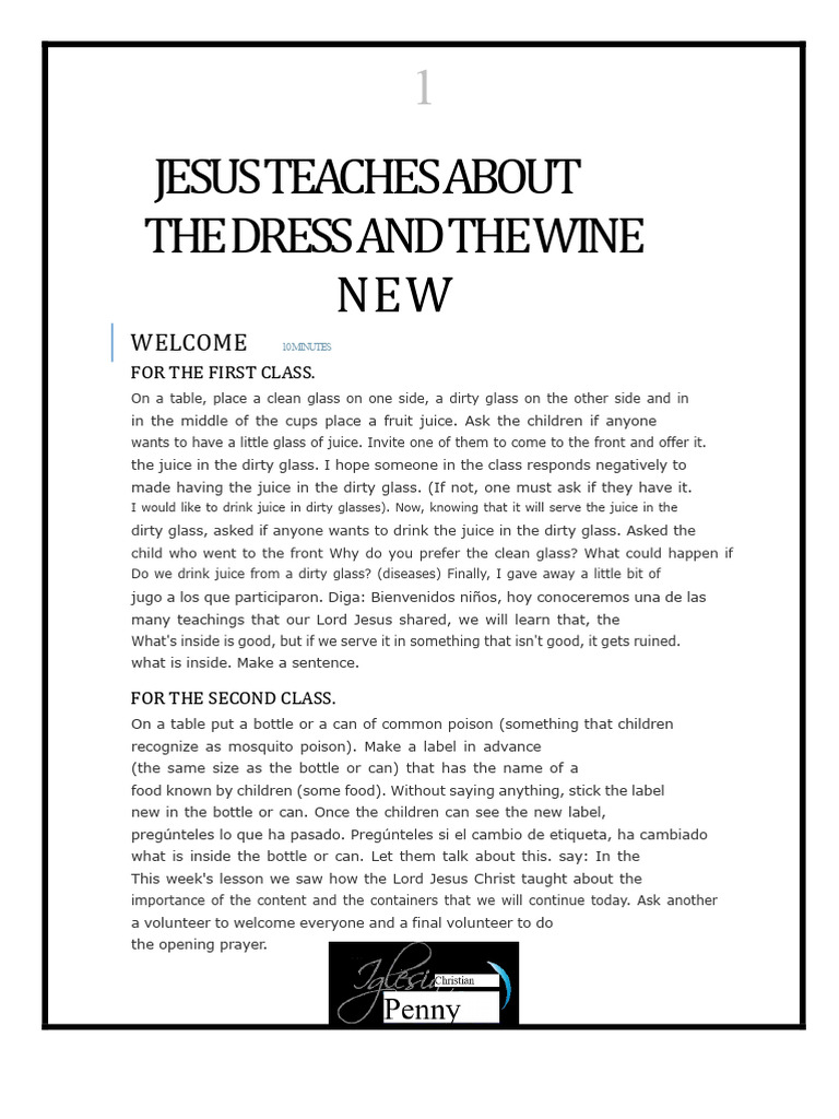 Lesson 3 - Jesus Teaches About Clothing and New Wine | PDF | Jesus ...