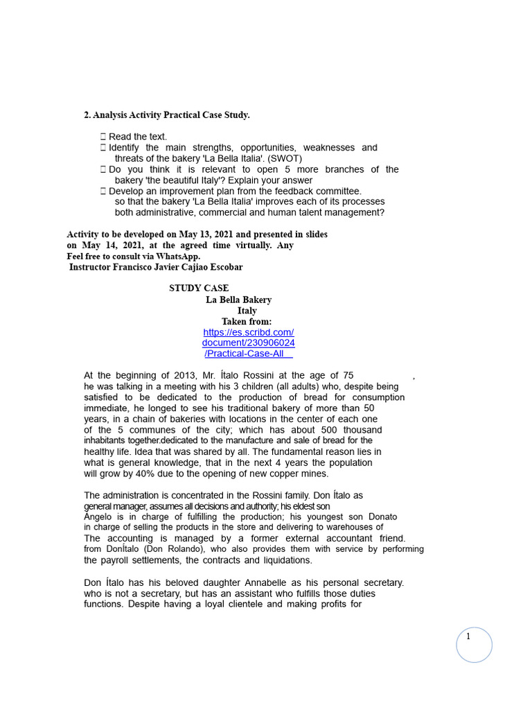 SWOT Analysis of La Bella Italia Bakery | PDF | Breads | Supply Chain