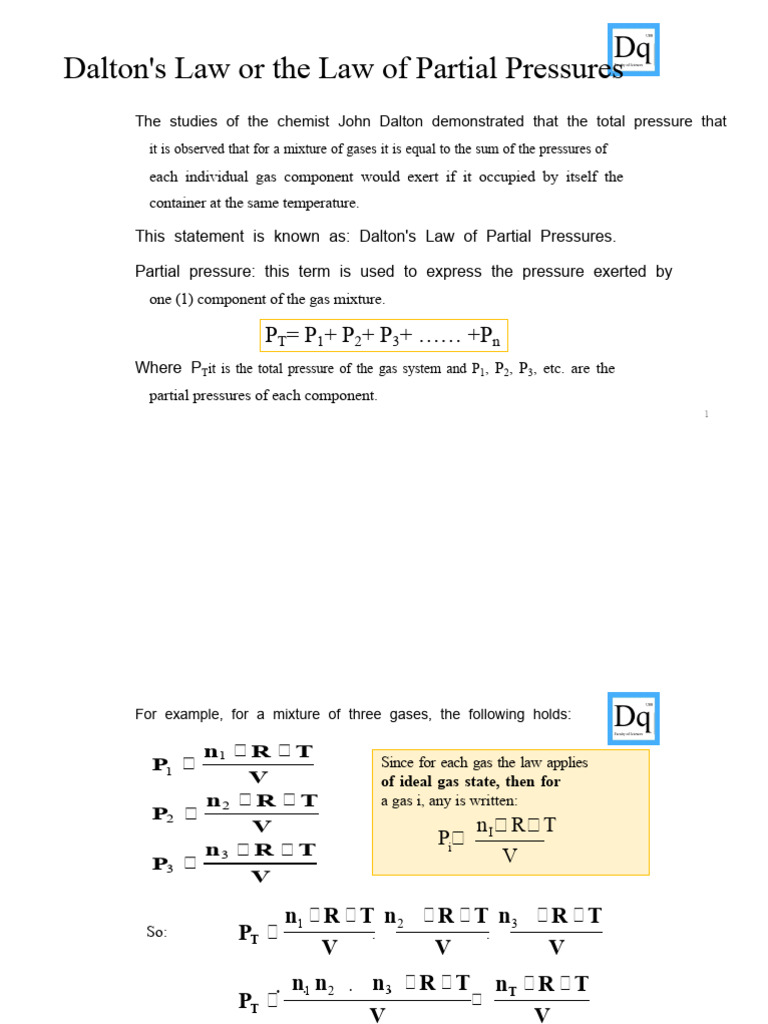 Dalton's Law of Partial Pressures Explained | PDF | Gases | Pressure