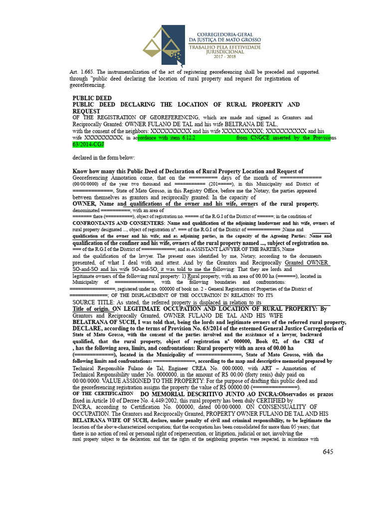 Public Deed Declaring The Location of The Rural Property | PDF ...