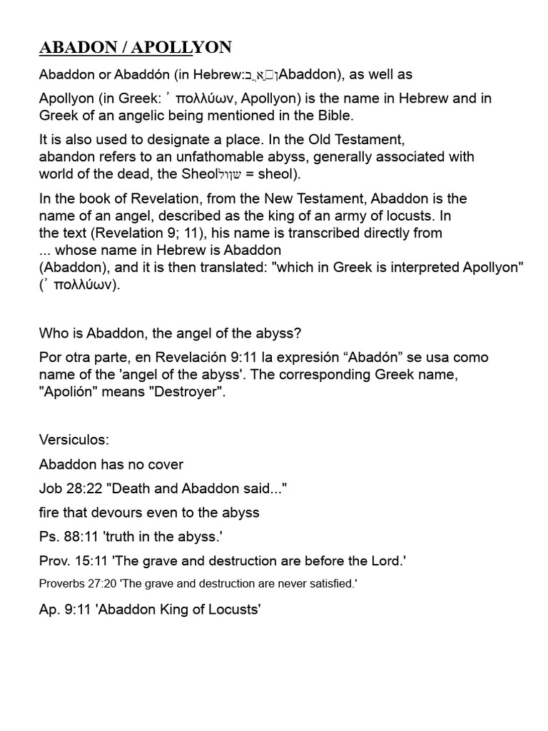 Abadon Apollyon Hades Sheol | PDF | Religious Belief And Doctrine ...