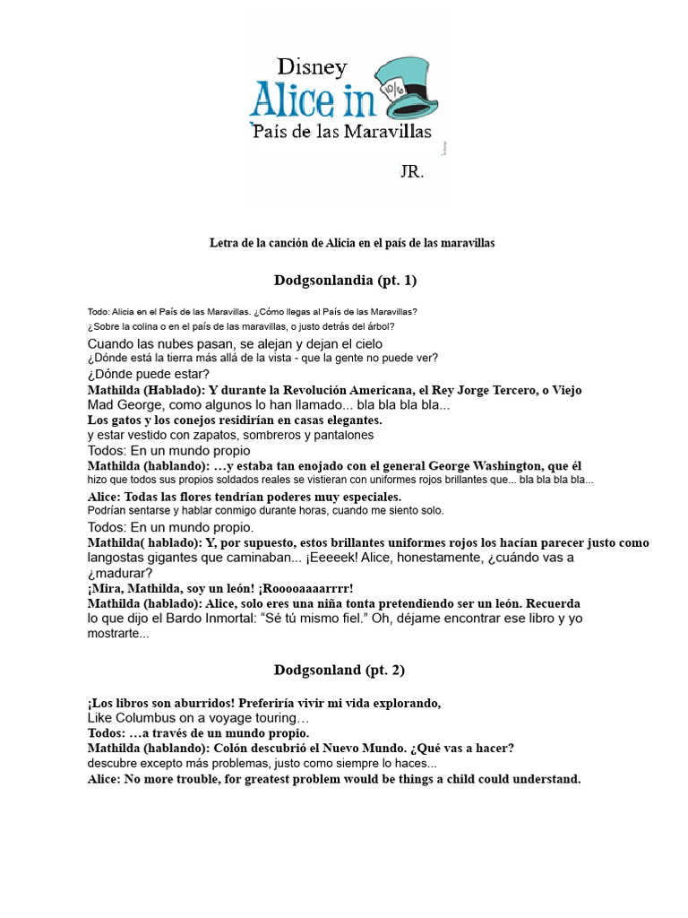 Mostrar Letras - Alicia en El País de Las Maravillas | PDF | Las ...