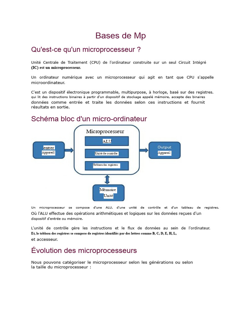 Introduction aux microprocesseurs et leur évolution | PDF ...