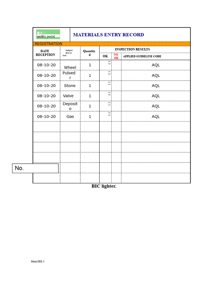 Materials Entry Inspection Record | PDF | Mechanical Engineering ...