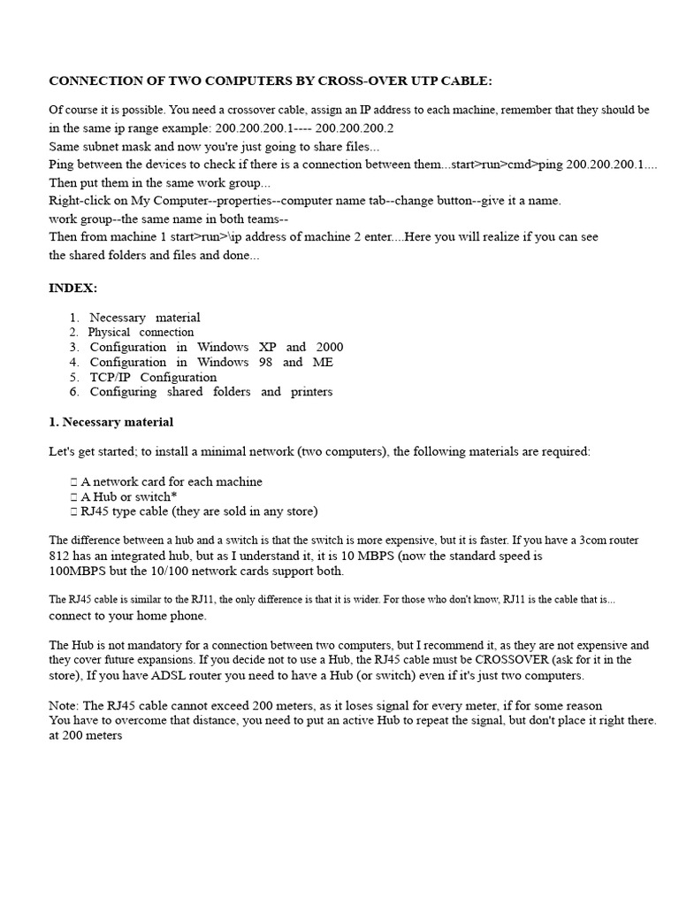 Connect Two Computers with Crossover Cable | PDF | Ip Address ...