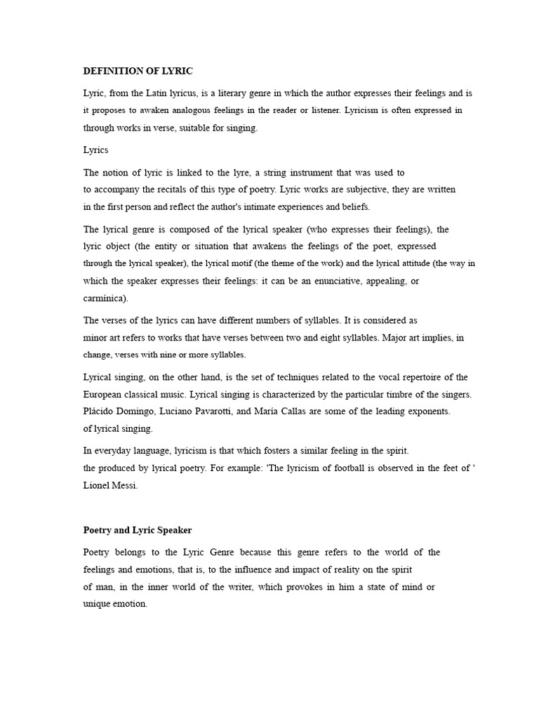 Definition of Lyric.docx | PDF | Poetry | Feeling