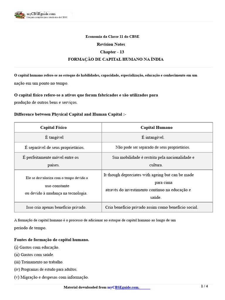 11 Notas de Economia Capítulo 13 | PDF | Capital (economia) | Capital humano