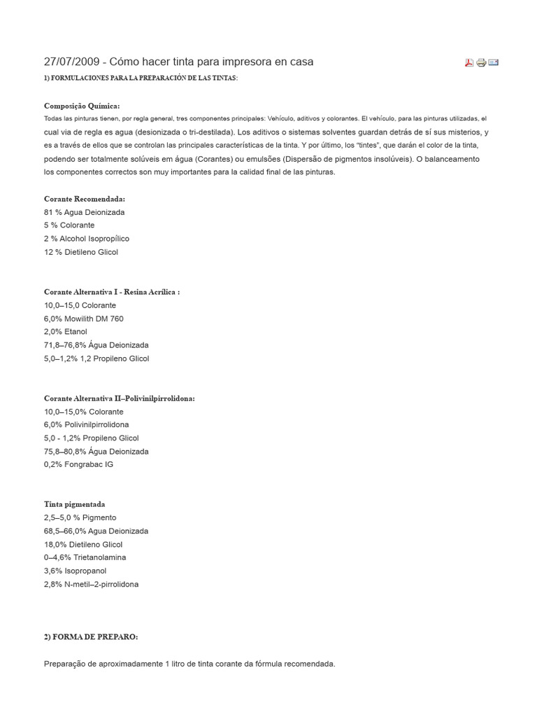 Fórmula de Tinta de Impresora | PDF | Impresora (Computación) | Tinta