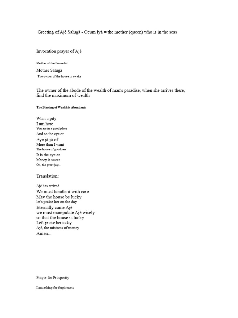 251334903 Ofos Orikis Song of Aje Salunga | PDF | Religious Belief And ...