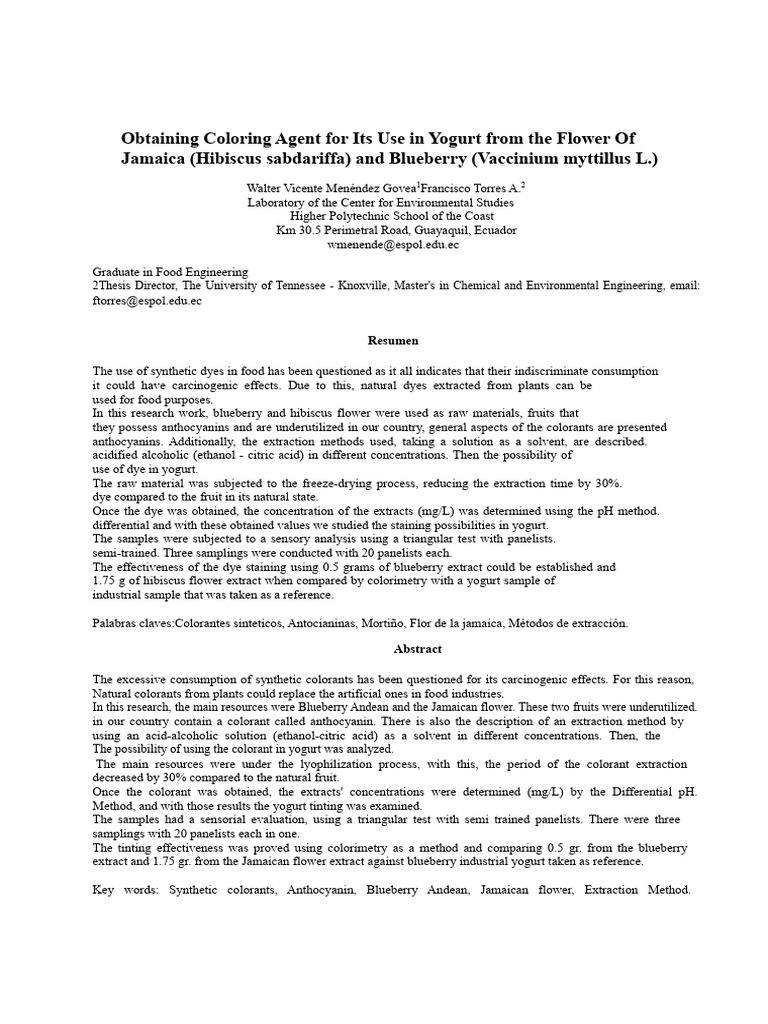 Colorant from Hibiscus Flower | PDF | Spectrophotometry