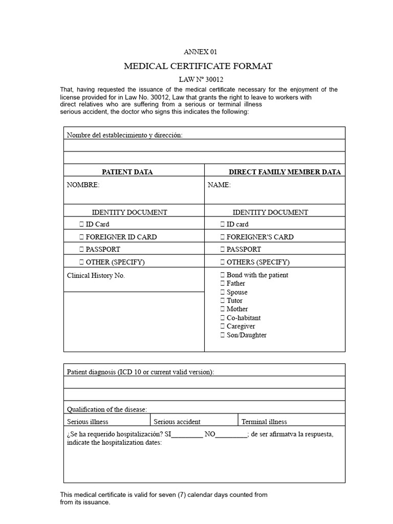Format of The Medical Certificate | PDF