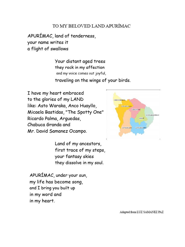 TO MY DEAR LAND APURÍMAC - Poem | PDF