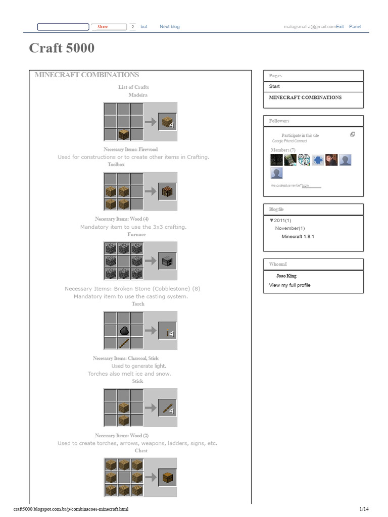 Minecraft Crafting Combinations Guide | PDF