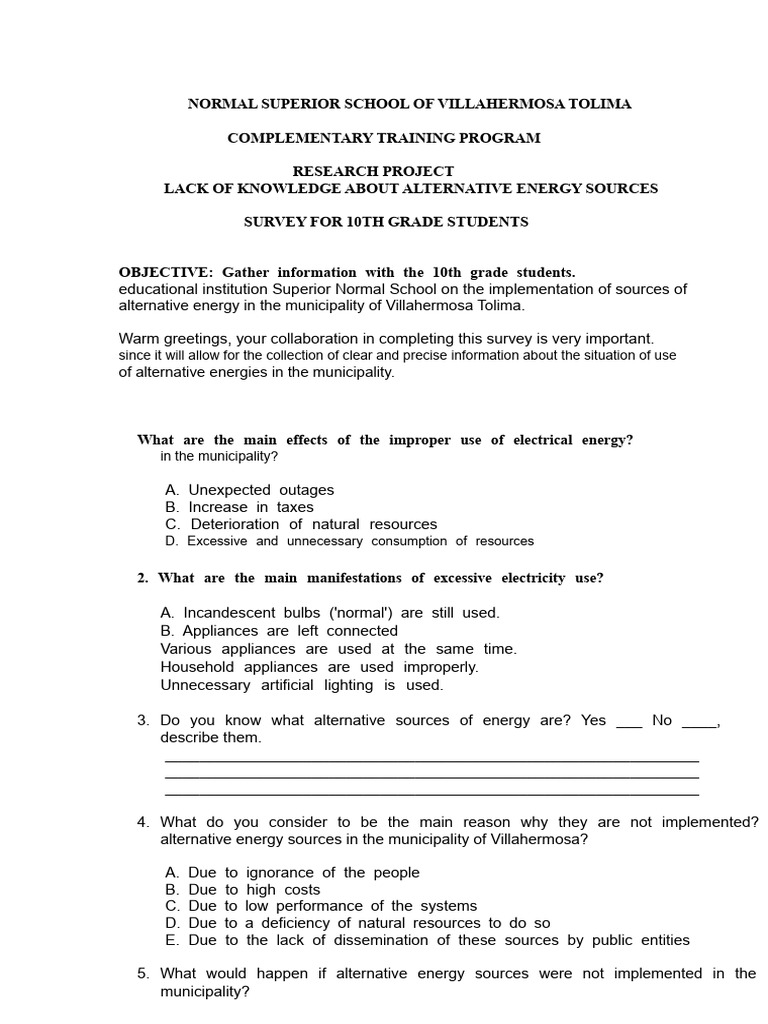 Survey on Alternative Energy Awareness | PDF | Energy Development ...