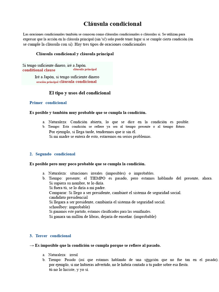Si (Cláusula Condicional) | PDF | Oración (Lingüística)