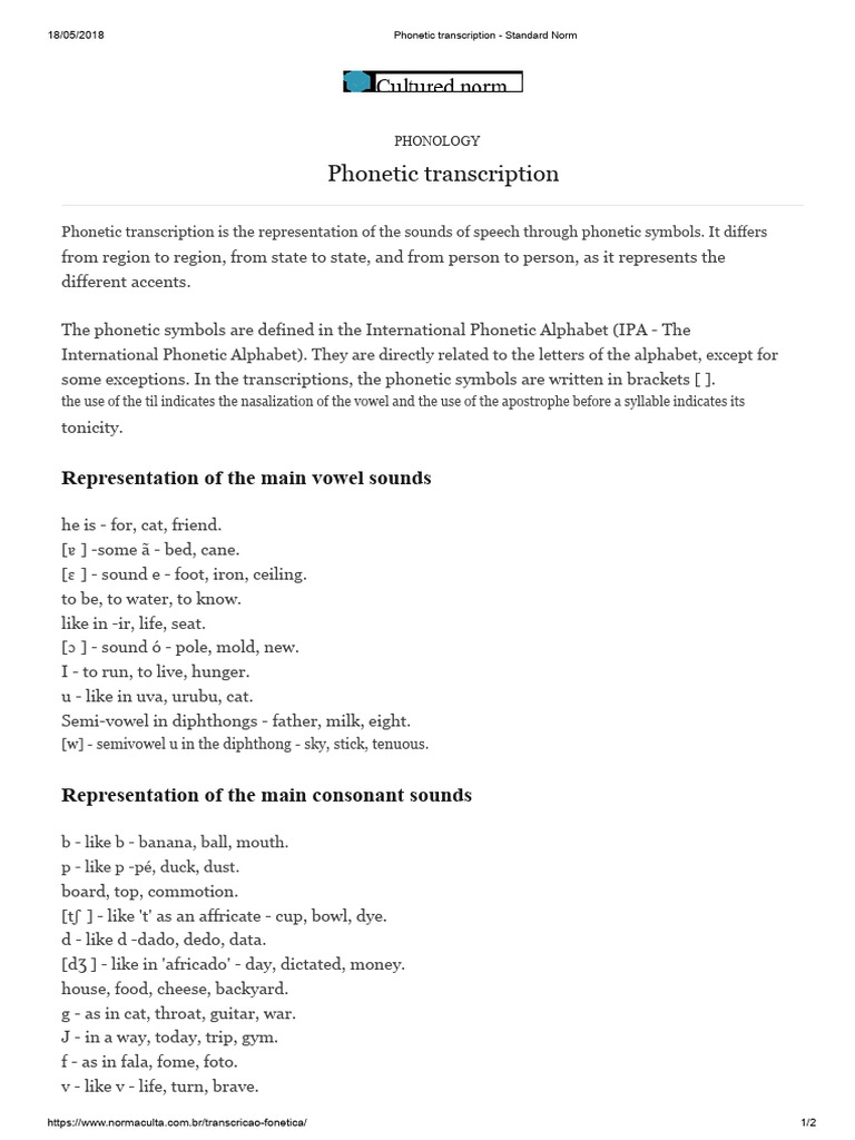 Phonetic Transcription - Standard Norm | PDF | Consonant | Phonetics