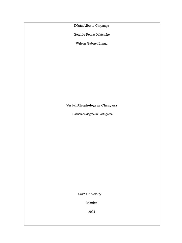 Verbal Morphology in Changana | PDF | Grammatical Tense | Morphology ...