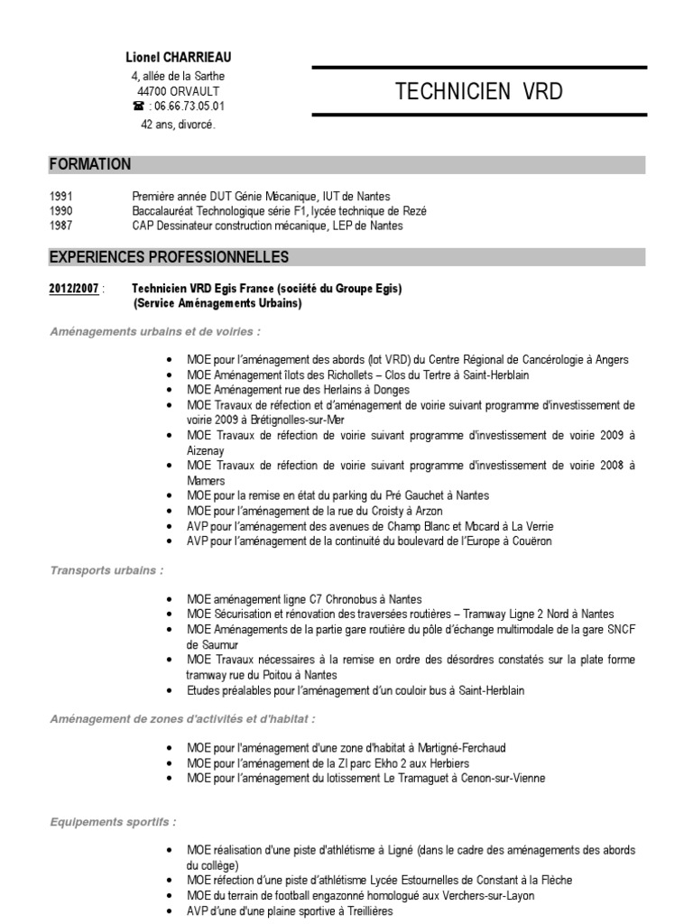 CV Lionel Projeteur VRD | PDF | Transport | Science