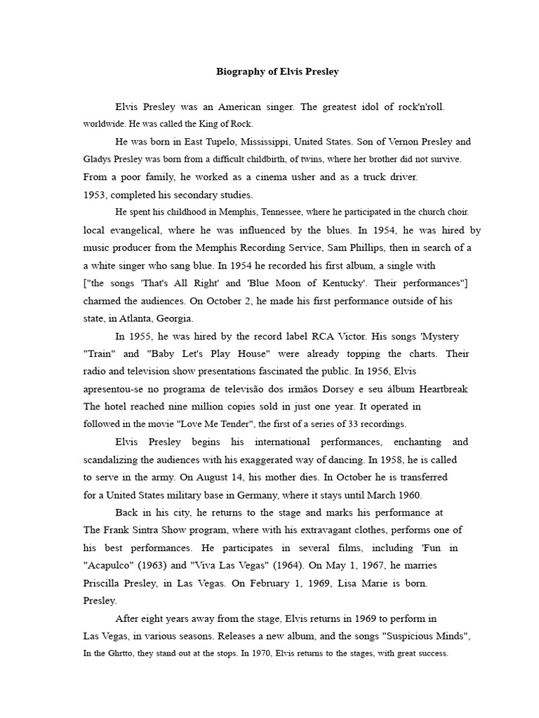Elvis Presley: The King of Rock Biography | PDF | Elvis Presley ...