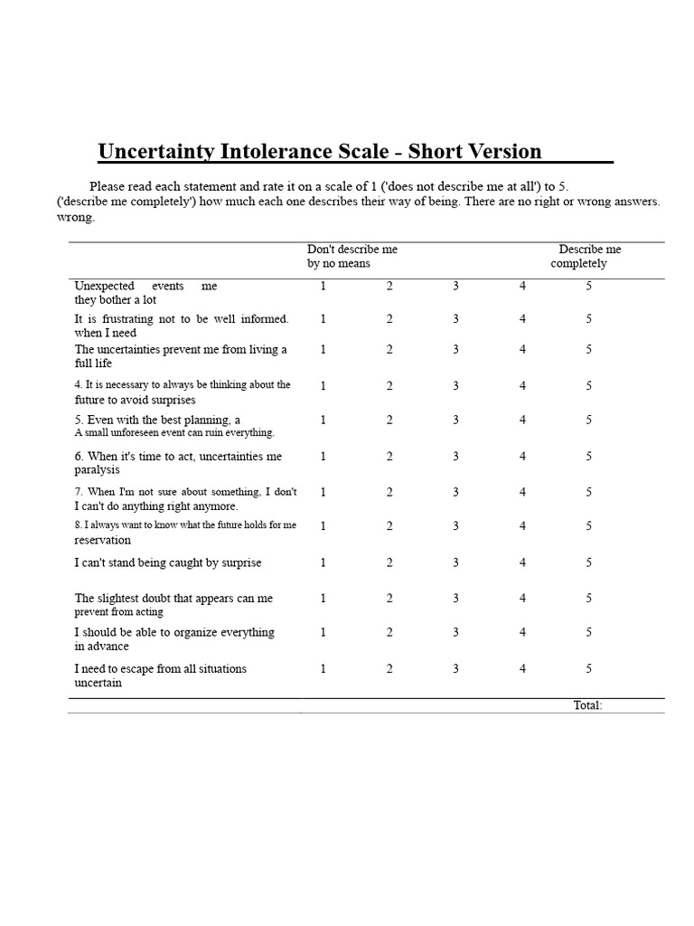 Intolerance of Uncertainty Scale - Short Form (IUS-12) | PDF