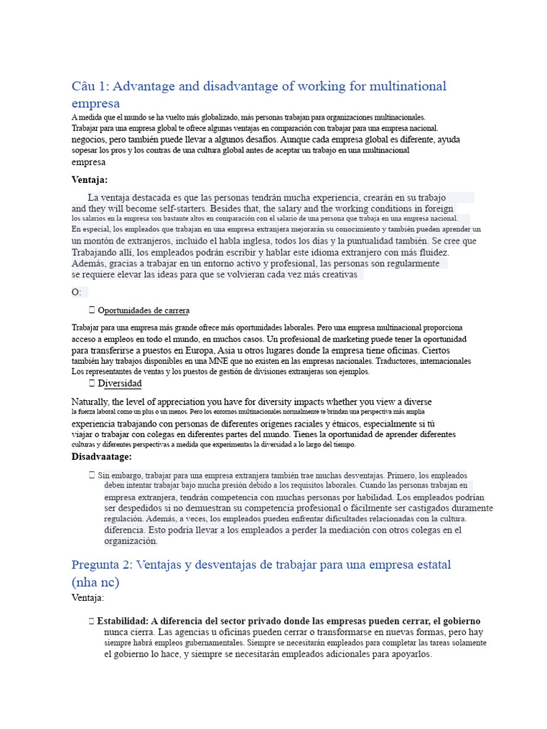 Ventajas y desventajas de trabajar en multinacionales | PDF | Escáner ...