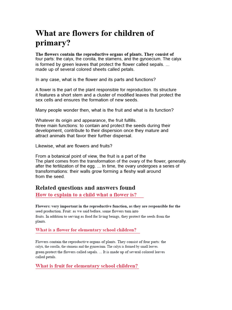 What Are Flowers For Elementary School Children? | PDF