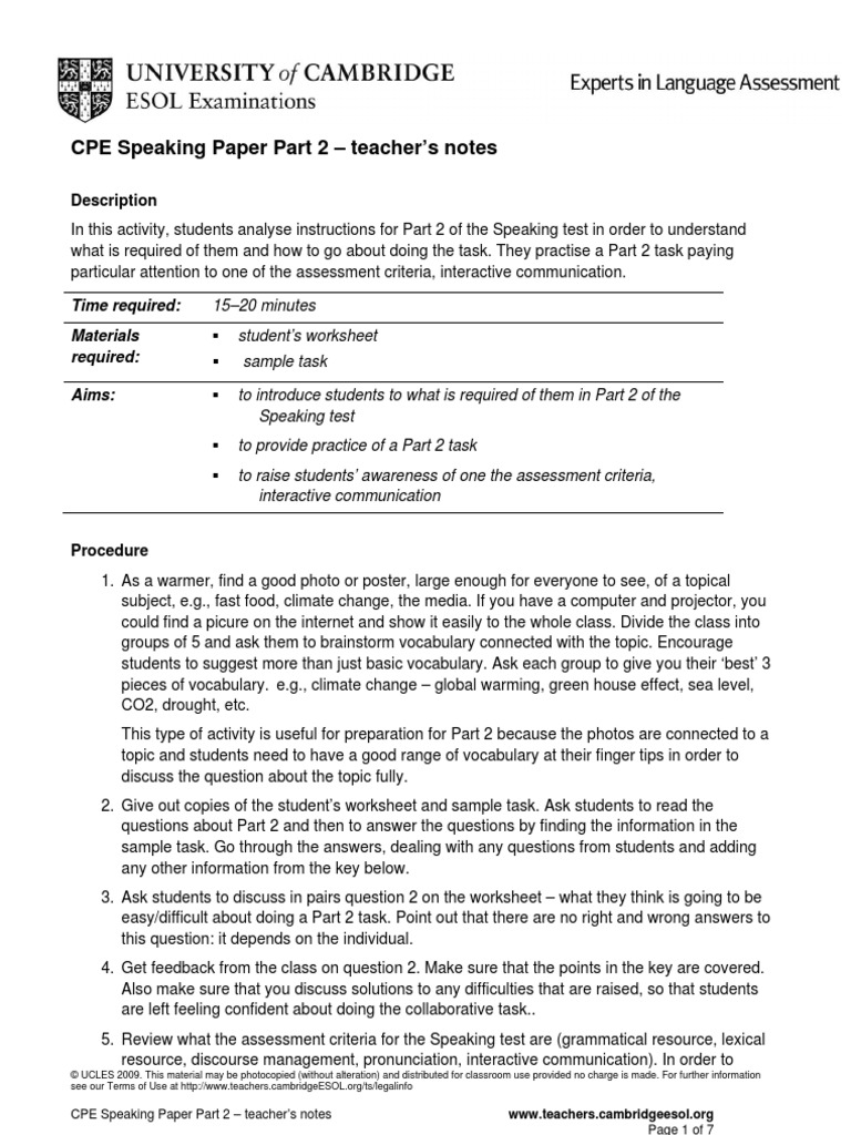 CPE Speaking Paper Part 2 | PDF | Educational Assessment | Semiotics