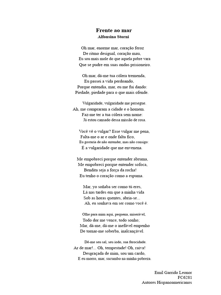 Análise do poema Frente ao Mar de Alfonsina Storni.docx | PDF | Poesia