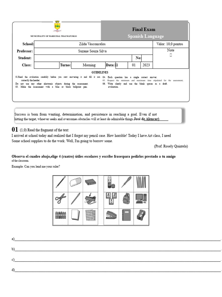 8th FINAL SPANISH EXAM 1 | PDF | Linguistics | Human Communication