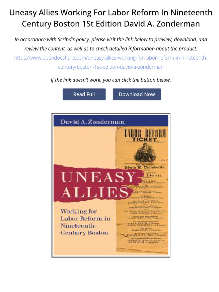 Uneasy Allies Working for Labor Reform in Nineteenth Century Boston 1st ...