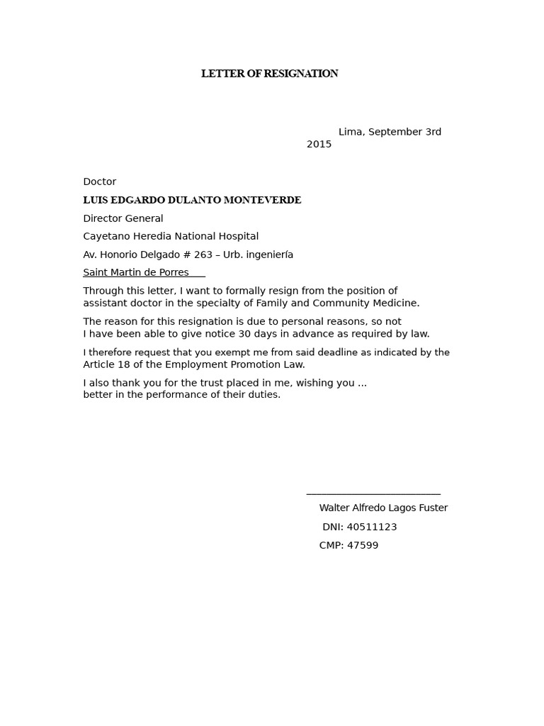 Letter of Resignation | PDF