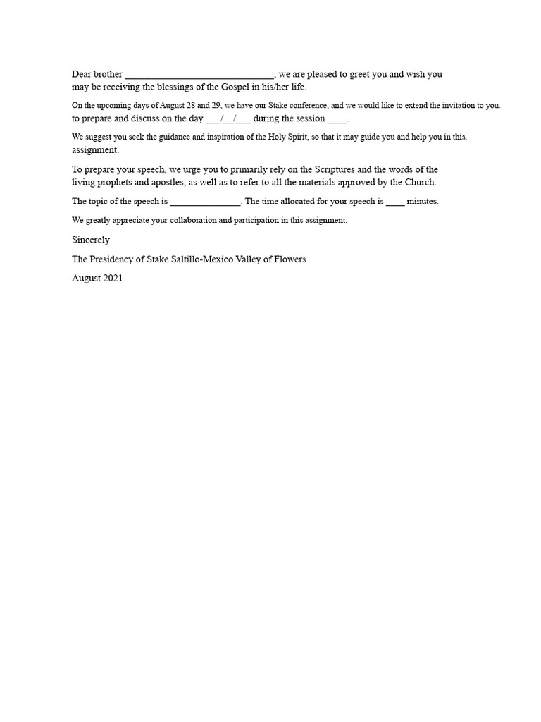 Speech Assignment Letter Format | PDF