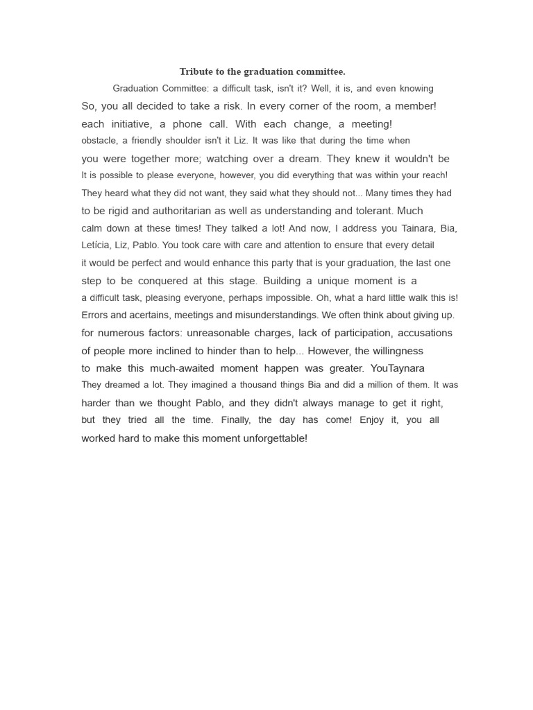 Tribute To The Graduation Committee | PDF