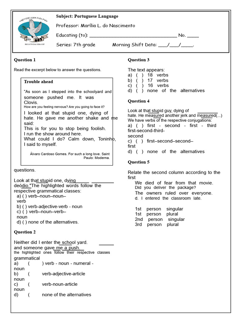 Exercise List - Verbs - 7th Grade | PDF | Grammatical Number | Verb