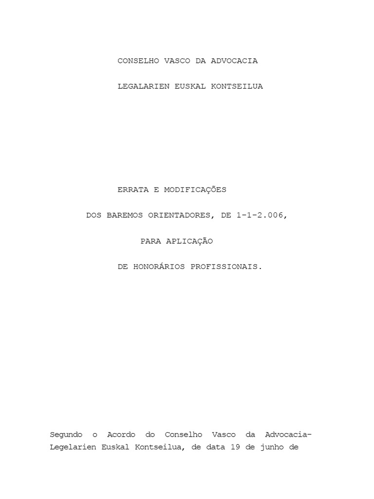 Errata (NORMAS DE HONORÁRIOS ADVOGADOS PAÍS VASCO) | PDF | Advogado ...