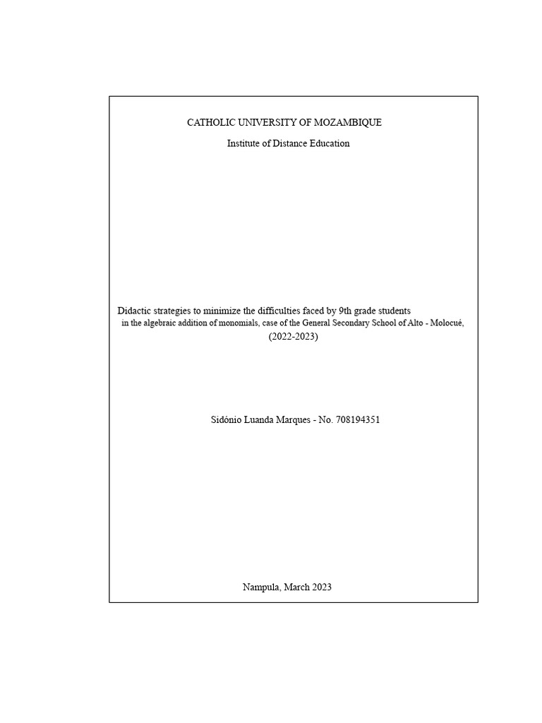 Monograph of Sidonio Luanda | PDF | Mathematics | Teachers