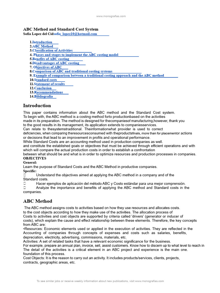 ABC Method and the Standard Costing System.docx | PDF | Cost Of Goods ...
