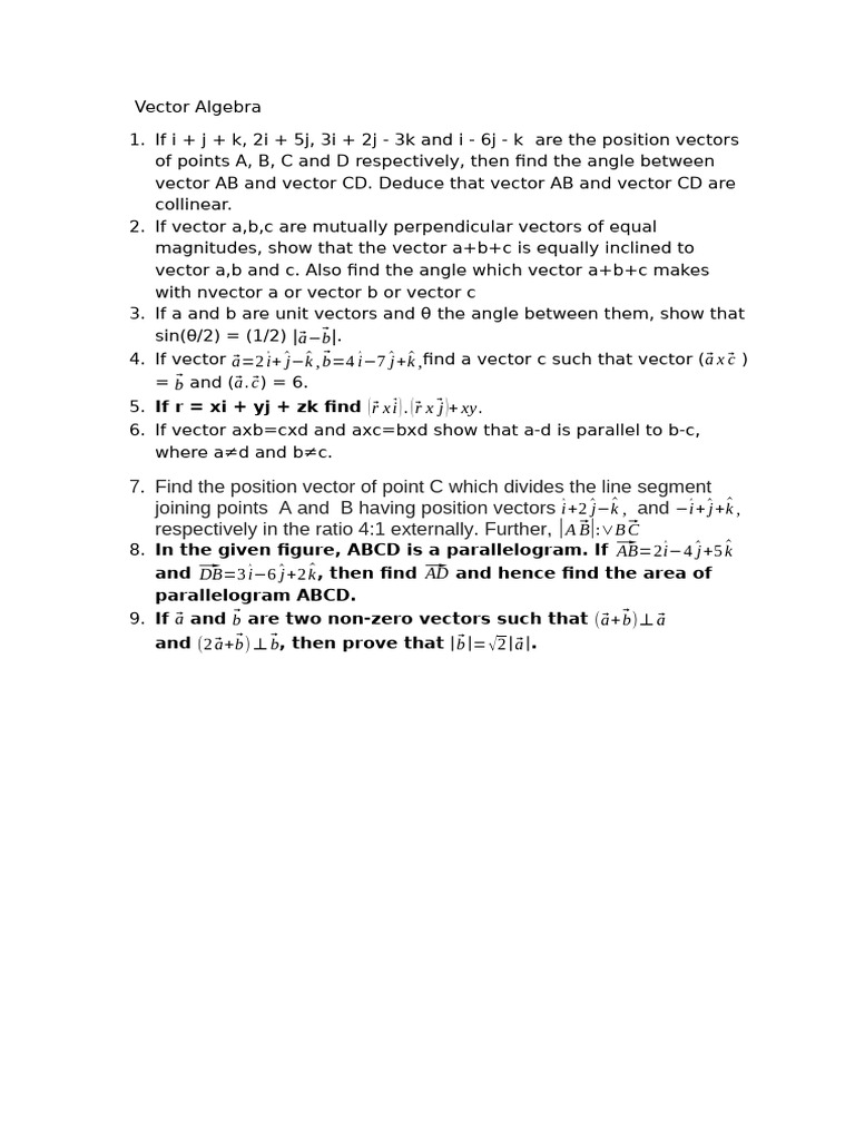 Vector Algebra 035824 | PDF