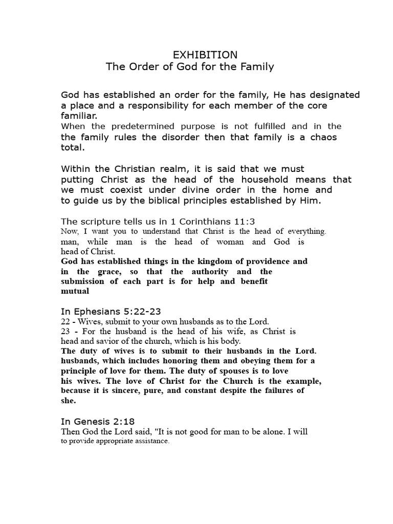 God's Order for Family Roles | PDF | Wife | God In Christianity