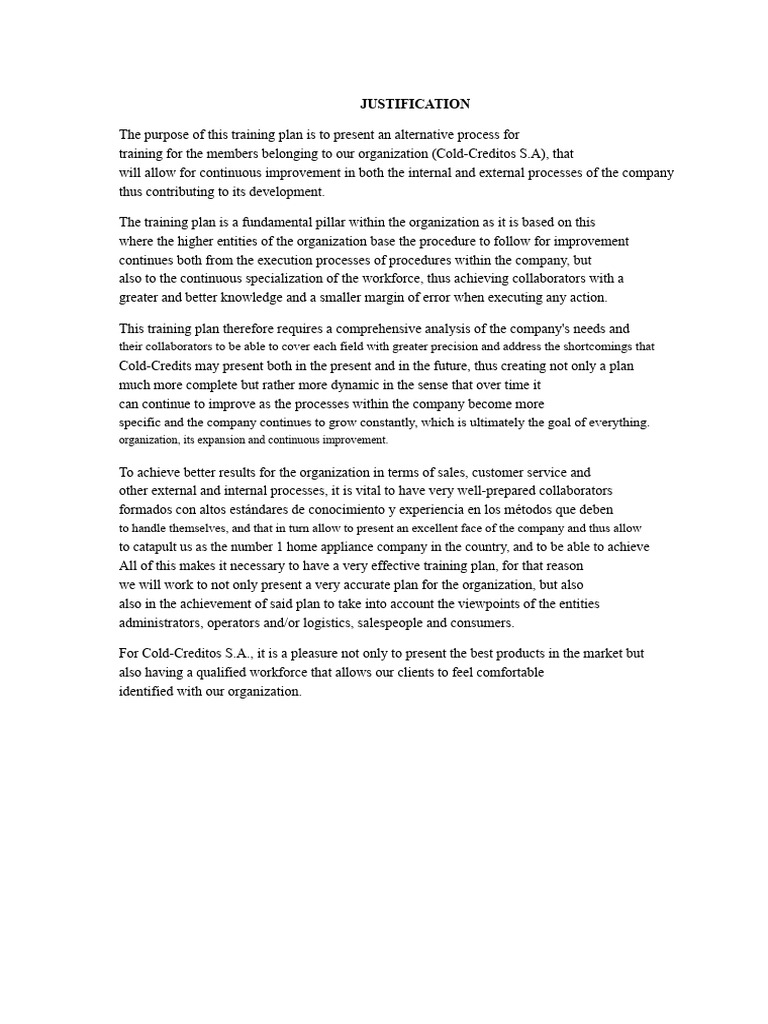 Justification Training Plan | PDF