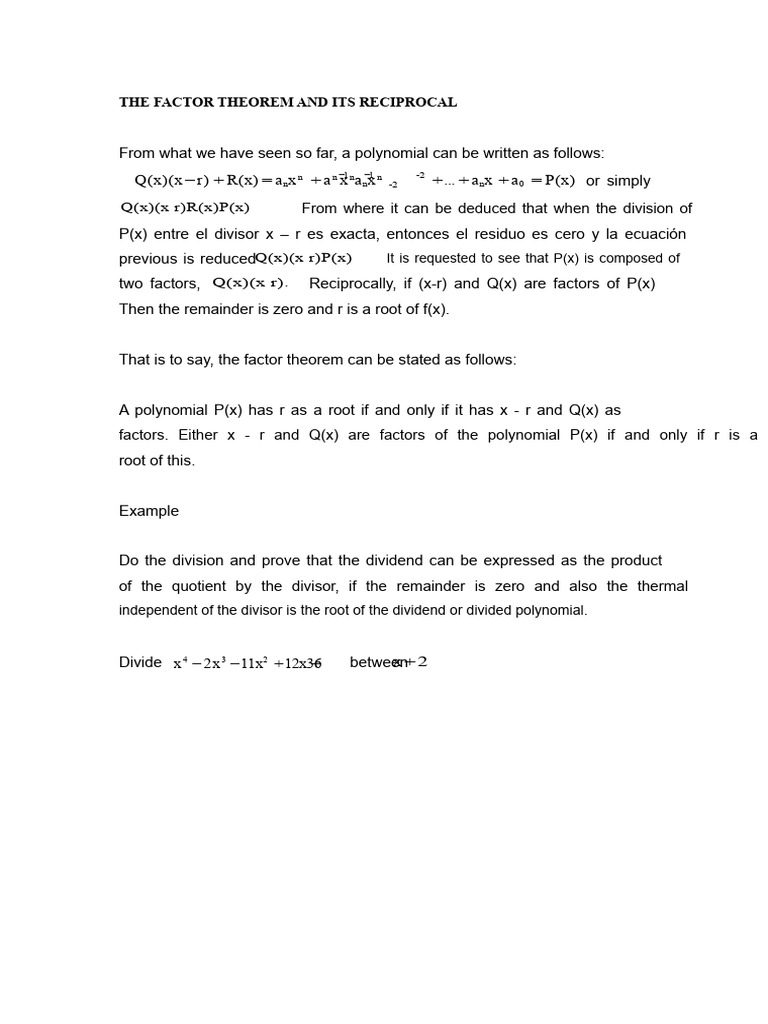 Understanding the Factor Theorem | PDF | Division (Mathematics ...
