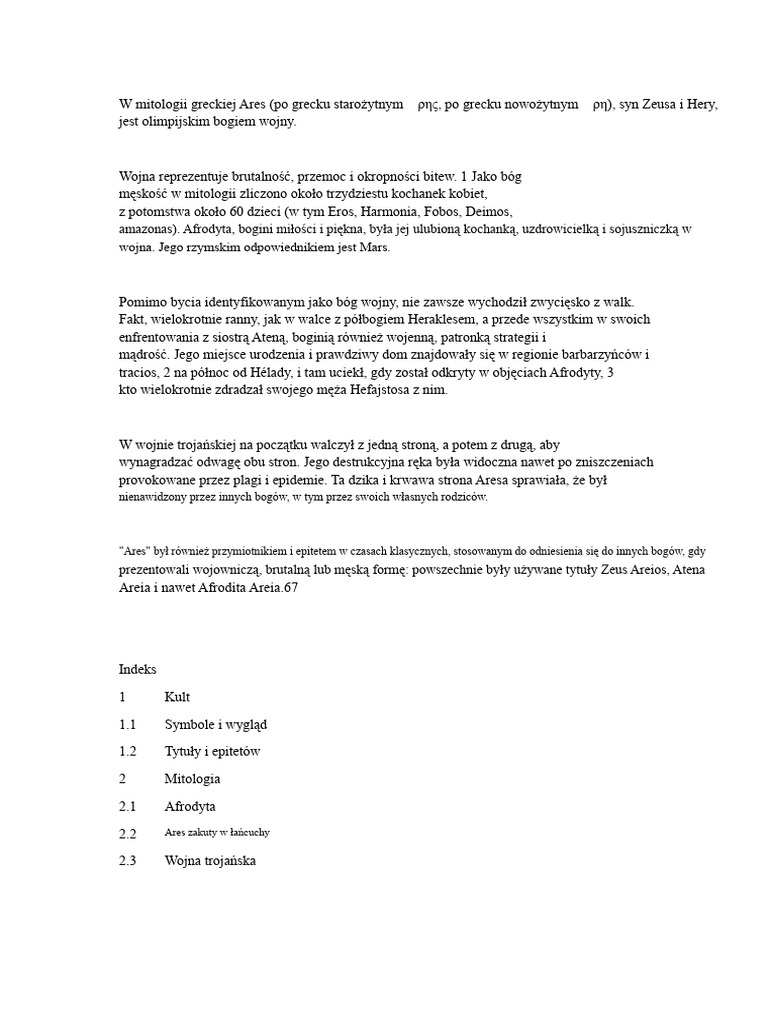 W Mitologii Greckiej Ares | PDF