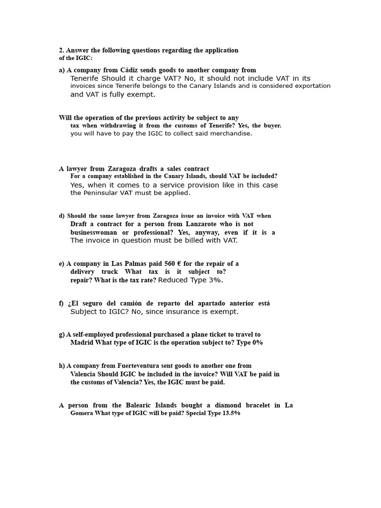 IGIC APPLICATION EXERCISE (CANARY ISLANDS) | PDF