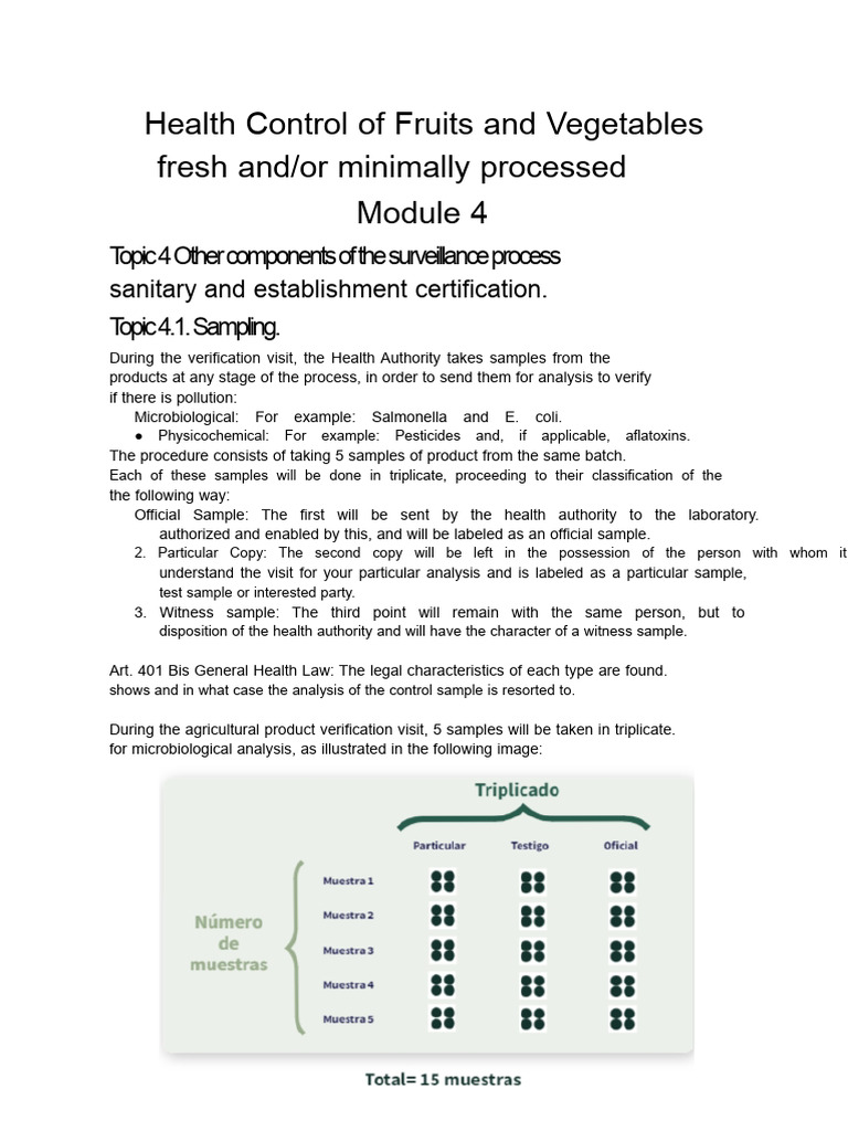 Module 4 Health Control of Fresh Fruits and Vegetables and/or Minimally ...